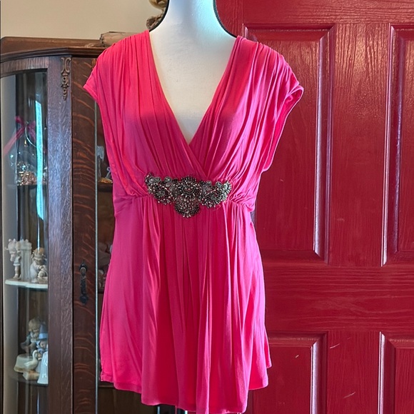 K Jordan | Tops | K Jordan Pink Asymmetrical Embellished Blouse | Poshmark